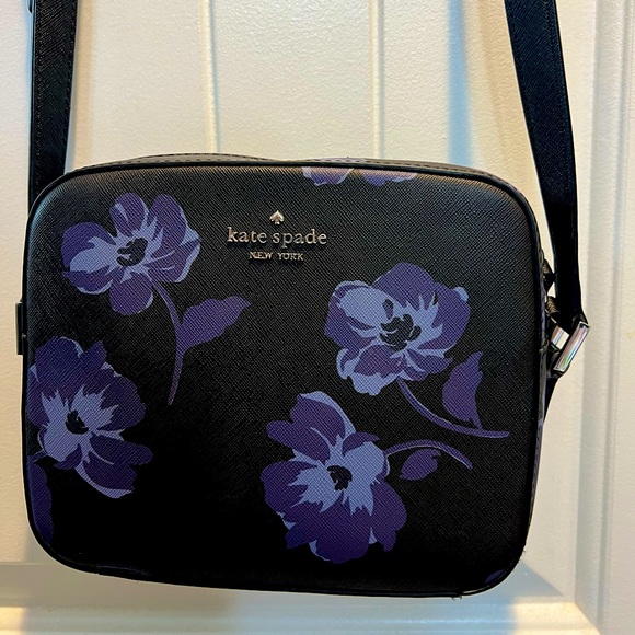 kate spade | Bags | Kate Spade Square Crossbody Black Blue Floral Purse ...
